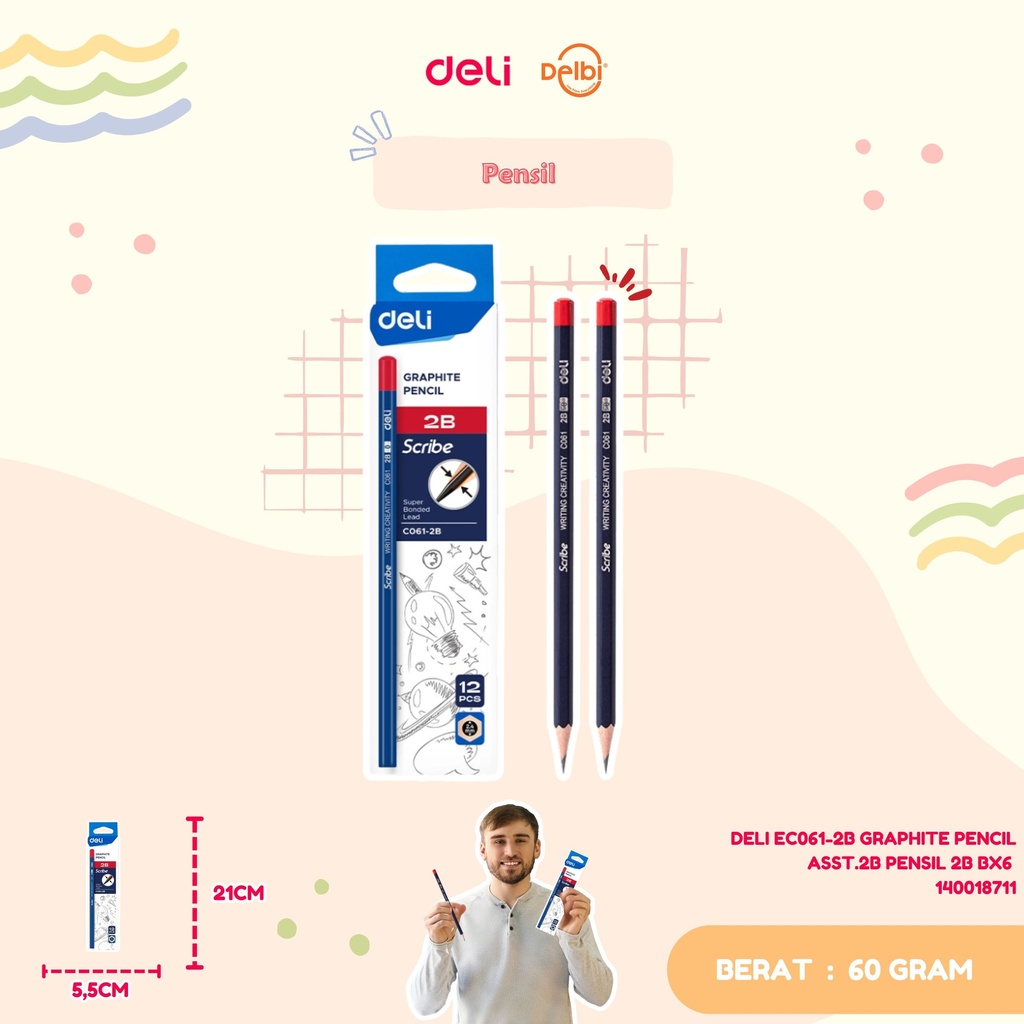 DELI EC061-2B GRAPHITE PENCIL ASST.2B PENSIL 2B BX6 | Delbi® World